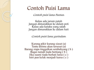 membandingkan karakteristik puisi lama dan puisi baru | PPTX