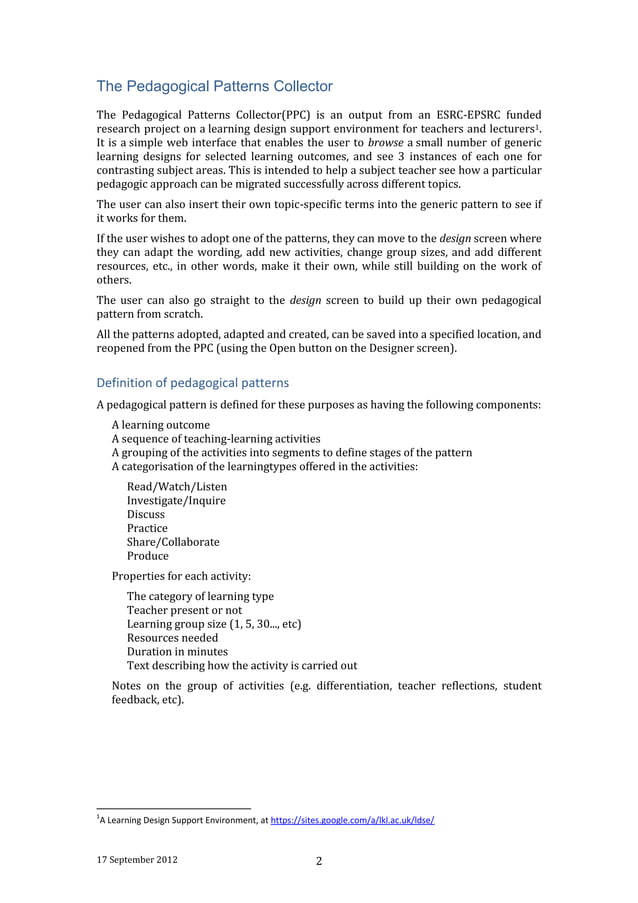 The Pedagogical Patterns Collector User Guide | DOCX