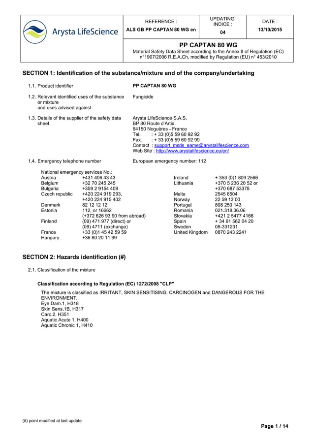 Pp captan 80 wg msds | PDF