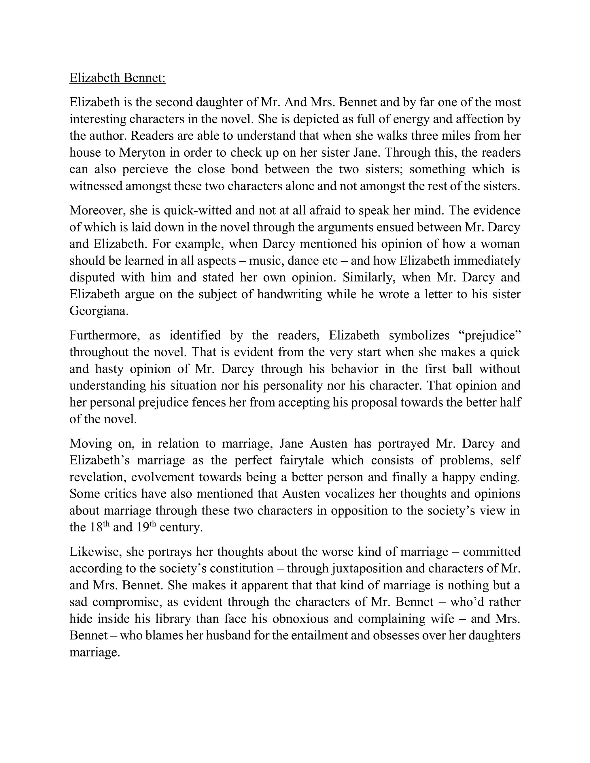 Character analysis in the novel "Pride and Prejudice" by Jane Austen by ...