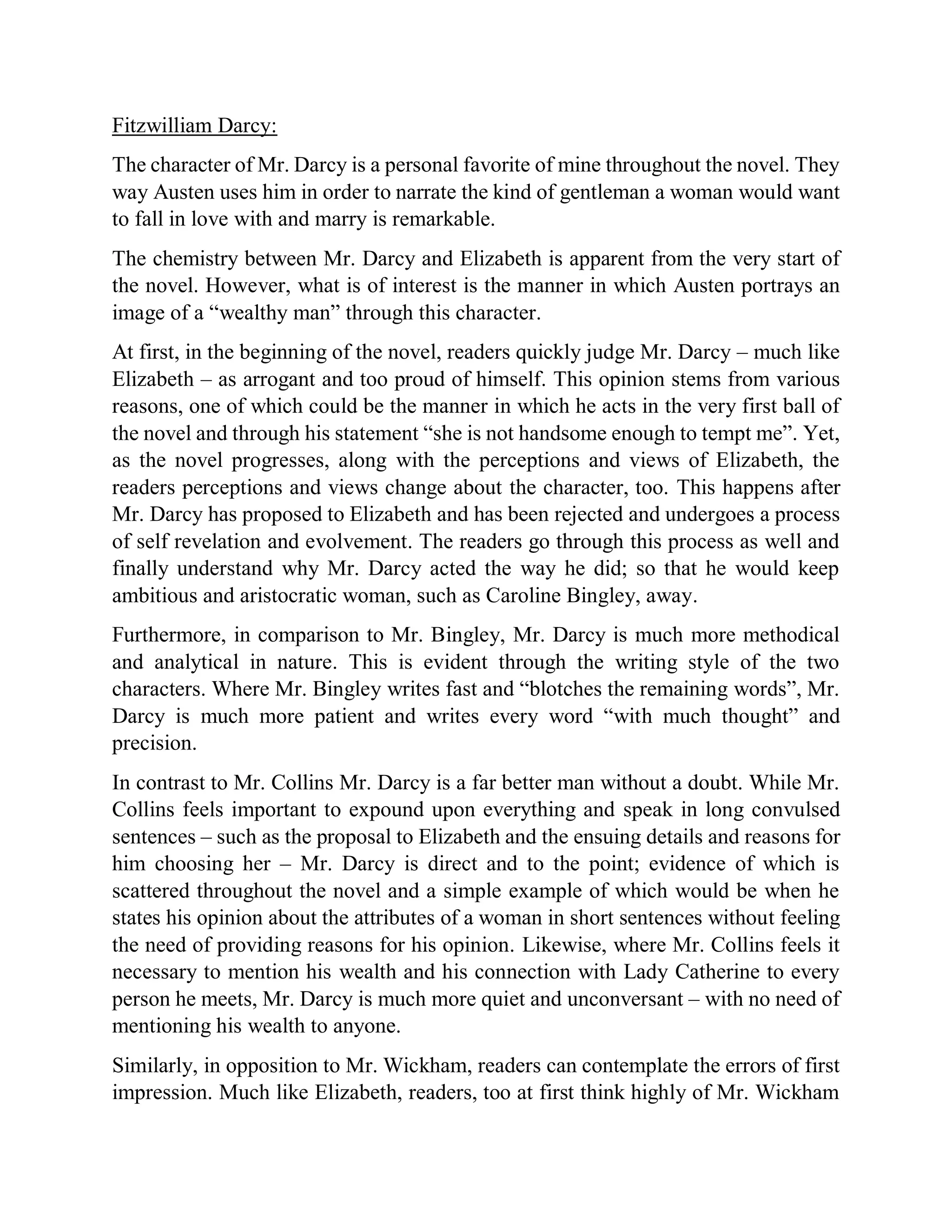 Character analysis in the novel "Pride and Prejudice" by Jane Austen by ...