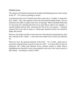 Character analysis in the novel "Pride and Prejudice" by Jane Austen by ...