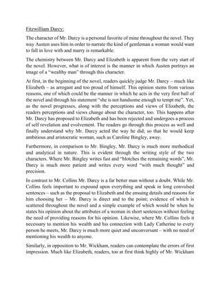 Character analysis in the novel "Pride and Prejudice" by Jane Austen by ...