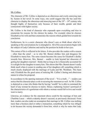 Character analysis in the novel "Pride and Prejudice" by Jane Austen by ...