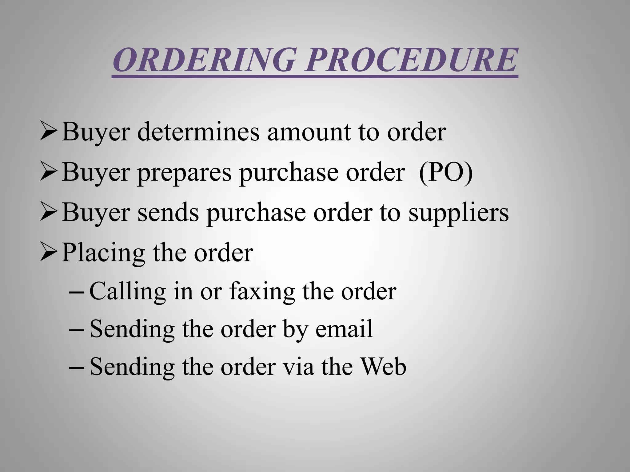 Ordering procedure & Formats ppt | PPT