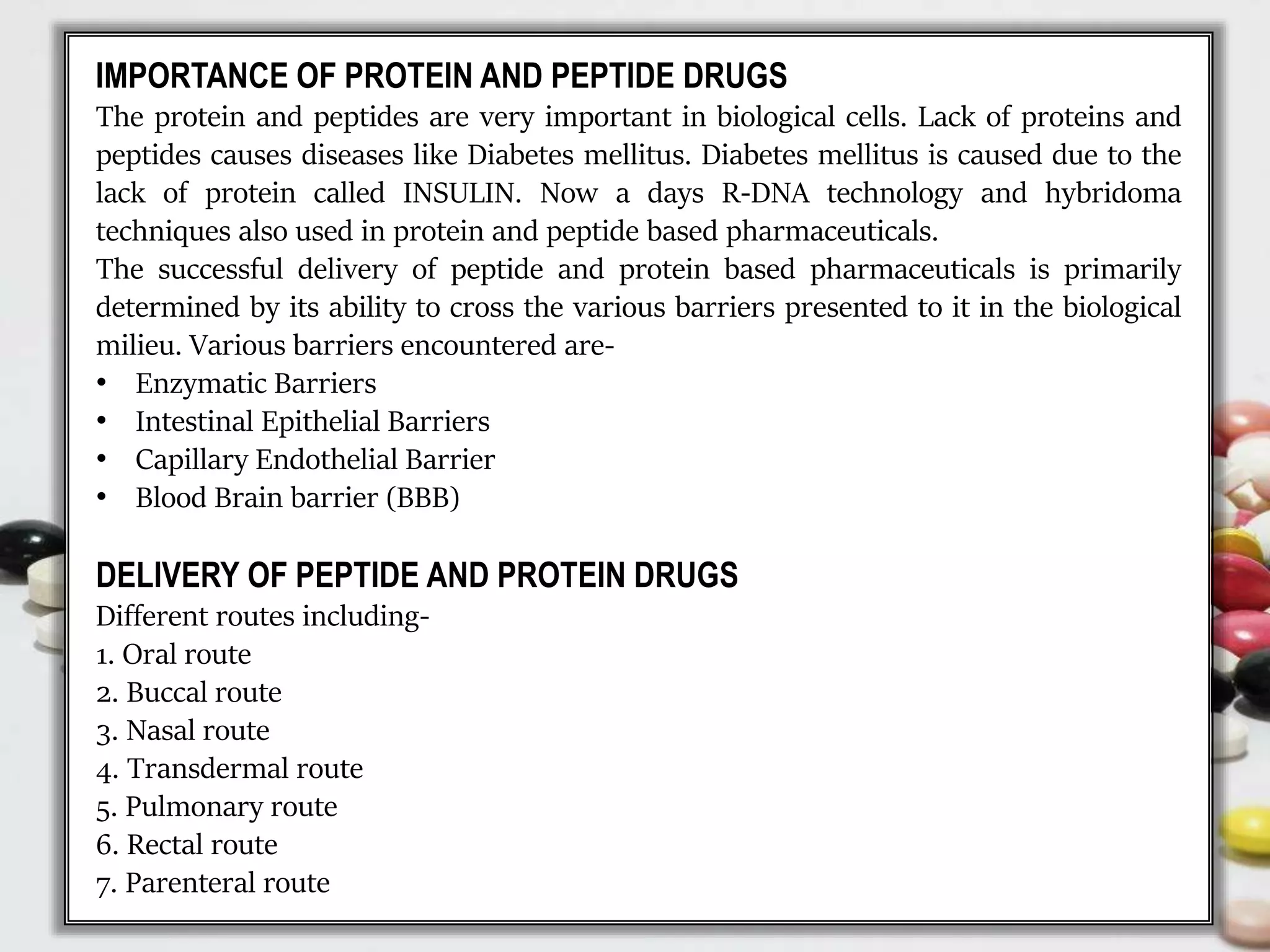 Protein And Peptide Drug Delivery System | PPTX