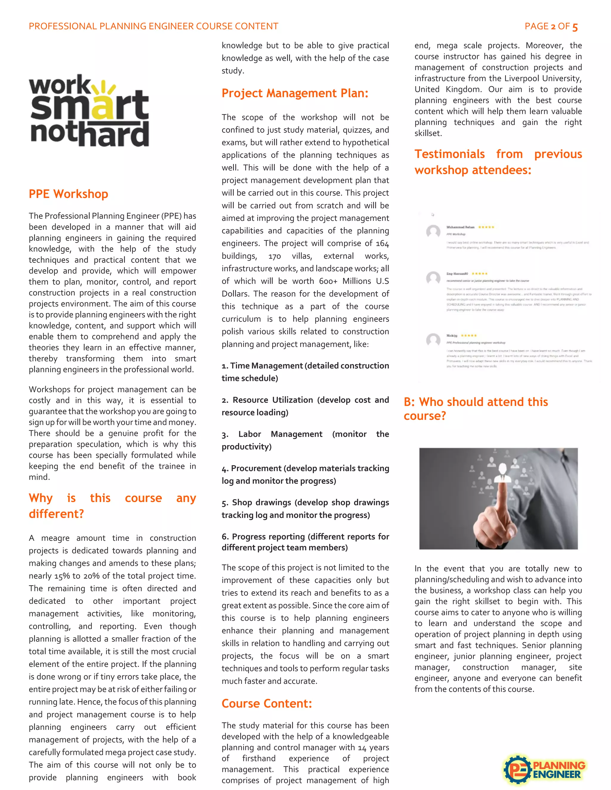 Professional Planning Engineer PPE - Advanced Planning Course | PDF