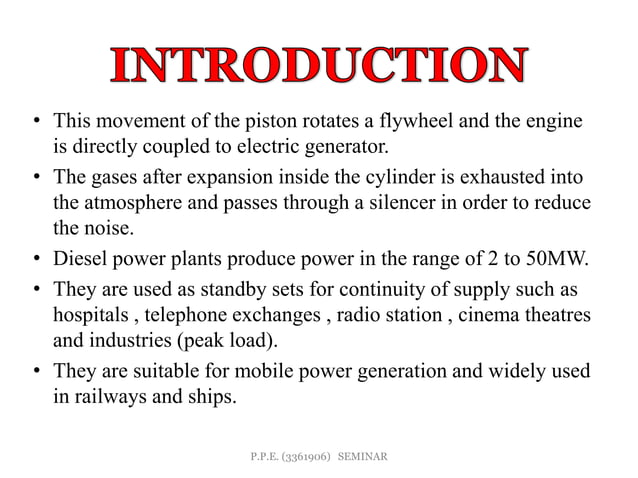 DIESEL ENGINE POWER PLANT | PPTX | Science