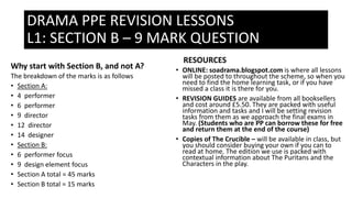 GCSE Drama: PPE revision 1 Section B - 9 mark | PPTX