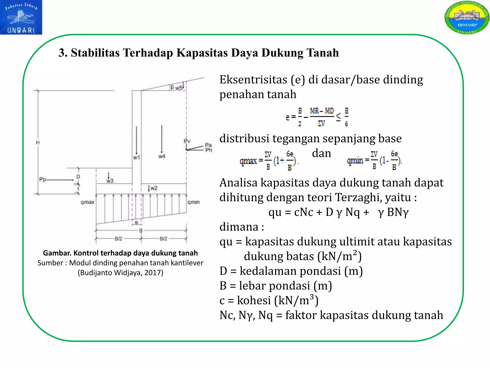 Pp evaluasi analisa retaining wall (dinding penahan tebing | PPTX