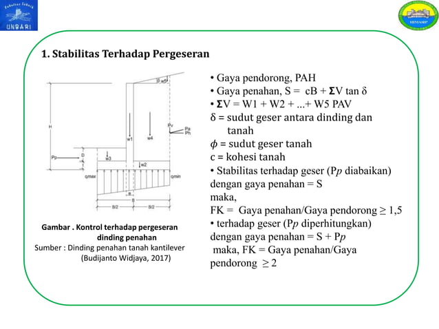 Pp evaluasi analisa retaining wall (dinding penahan tebing | PPTX