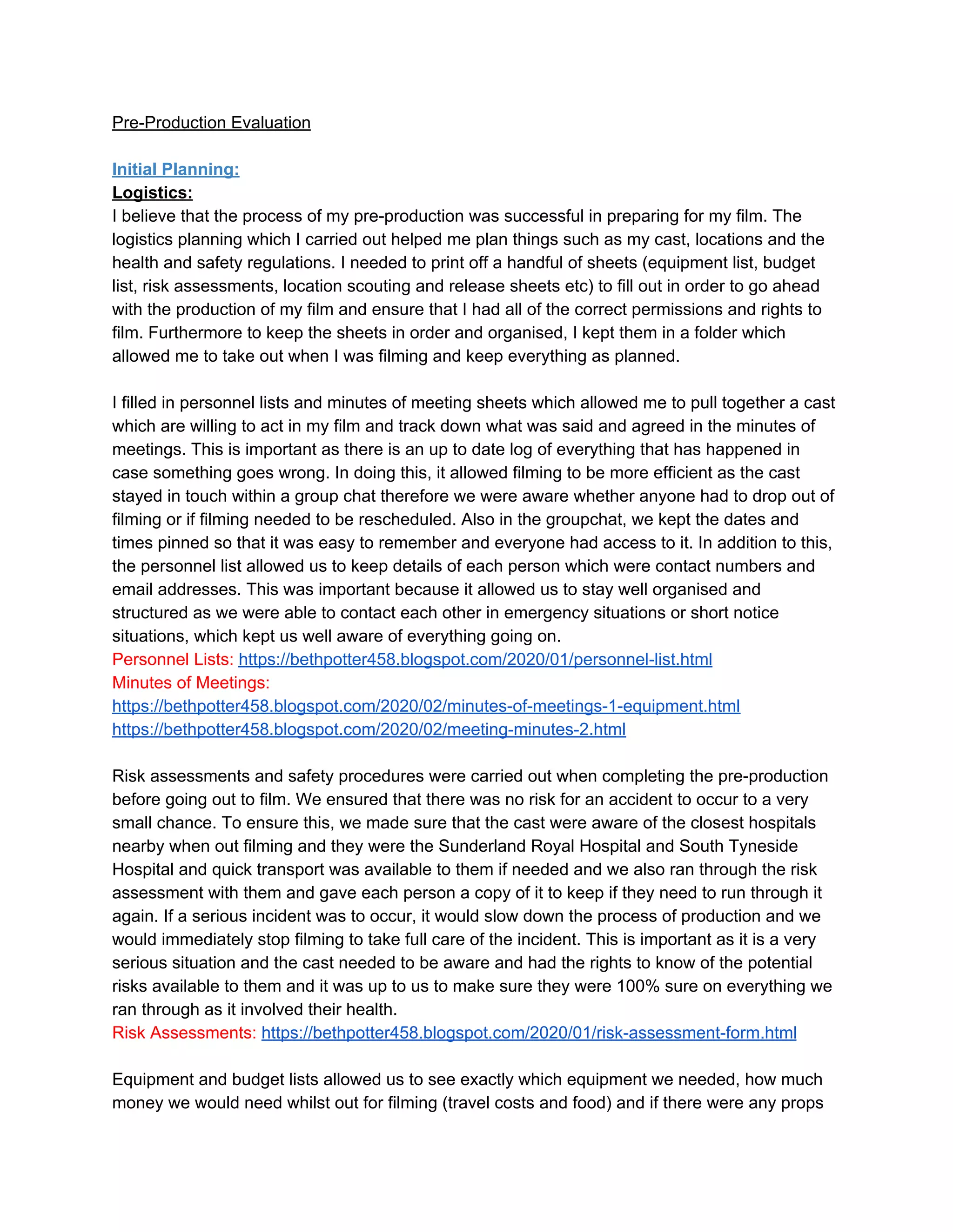 Pre-Production Evaluation | PDF