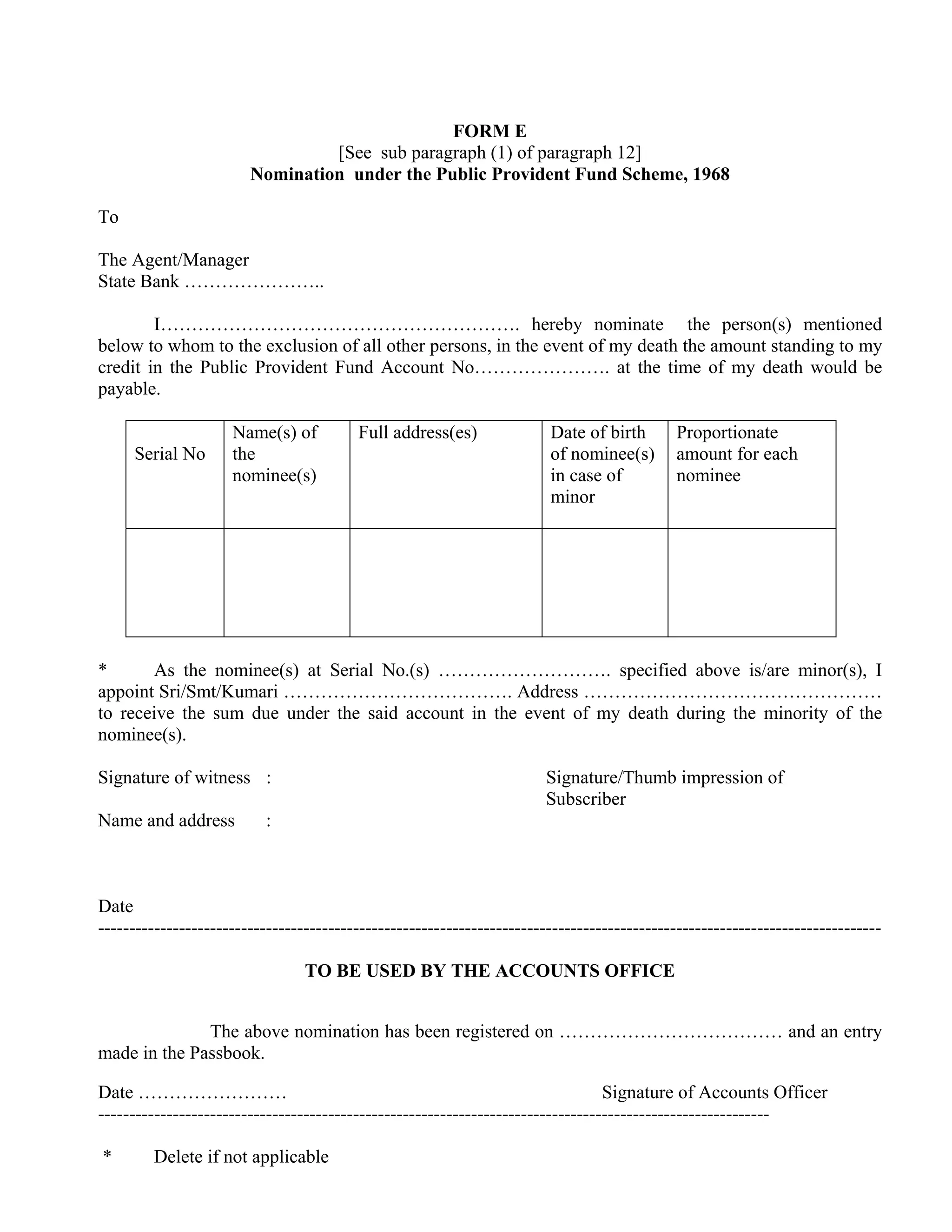 Ppf nomination form 'e' | PDF
