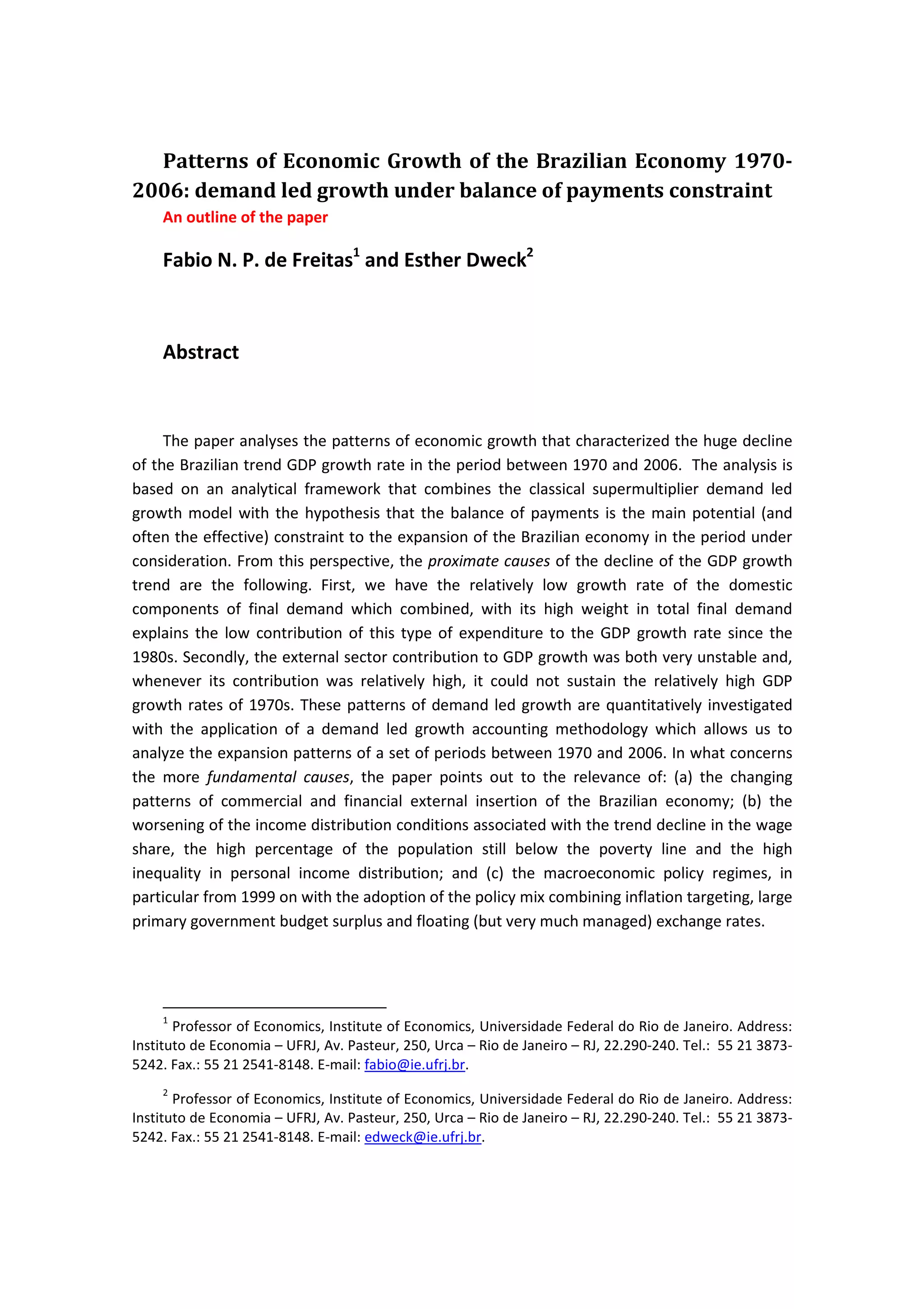 Patterns of Economic Growth of the Brazilian Economy 1970-2007: Demand ...