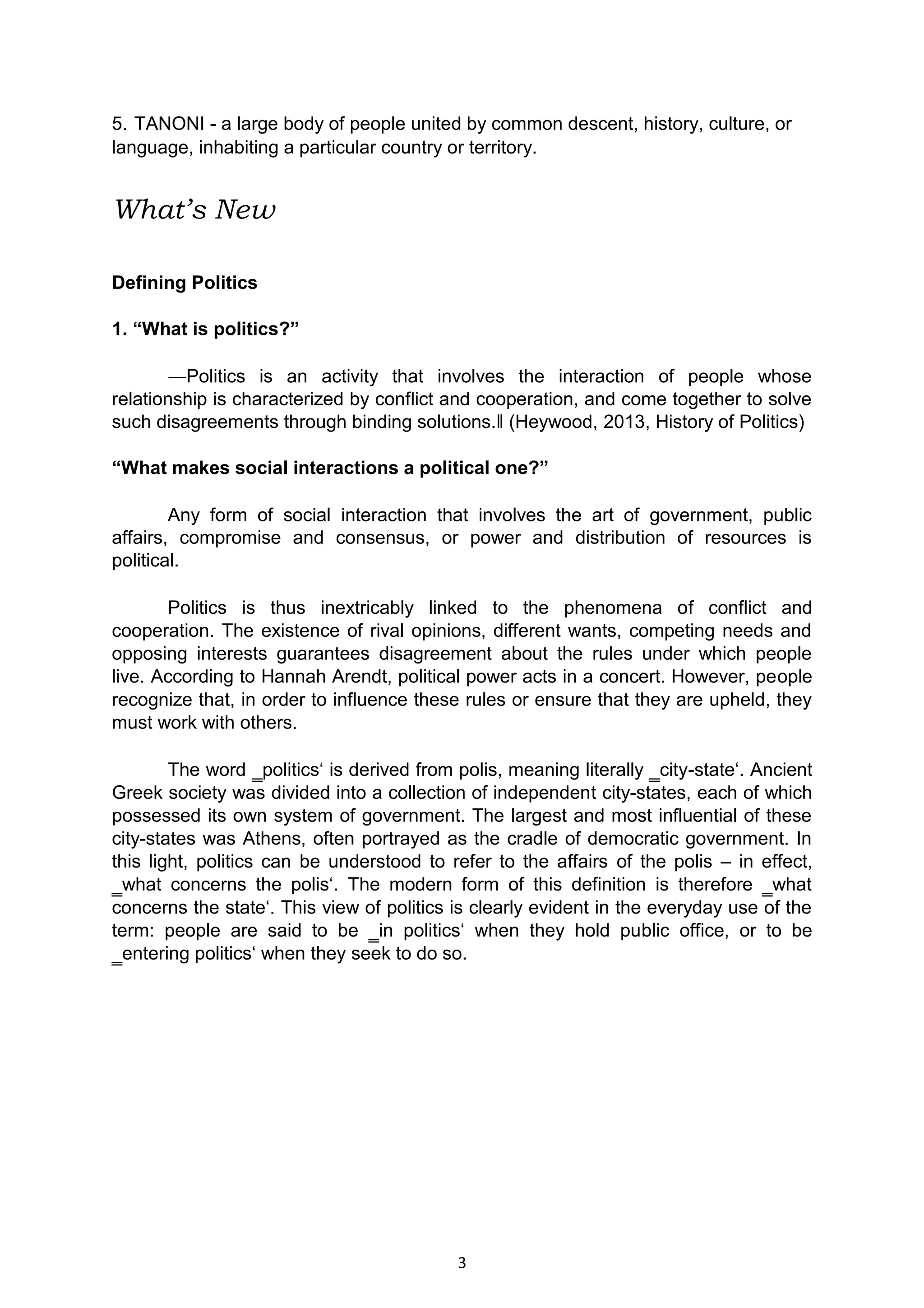 Philippine Politics and Governance: The Meaning of Politics | DOC