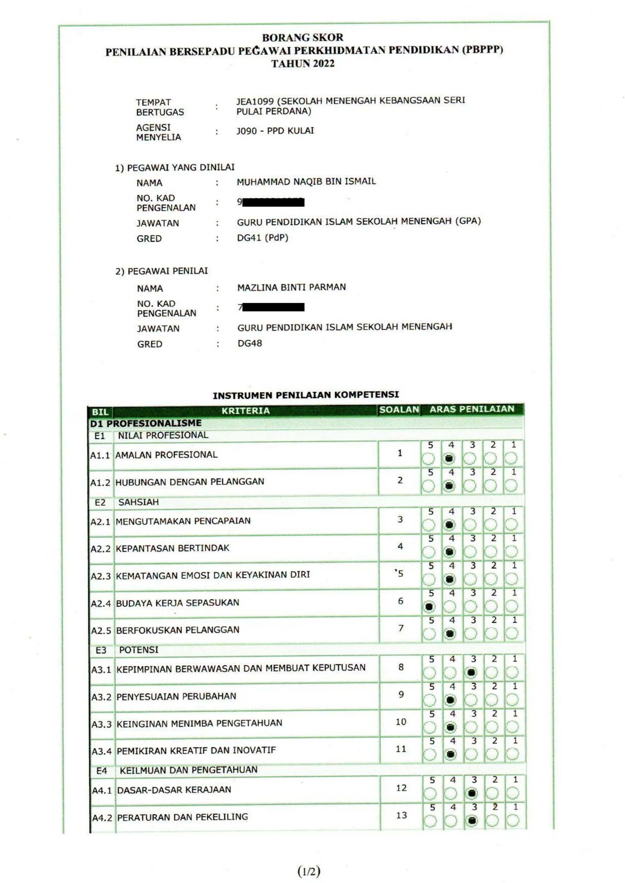 PPGB 2022 CIKGU NAQIB (SMKSPP, JOHOR) - Contoh | PDF