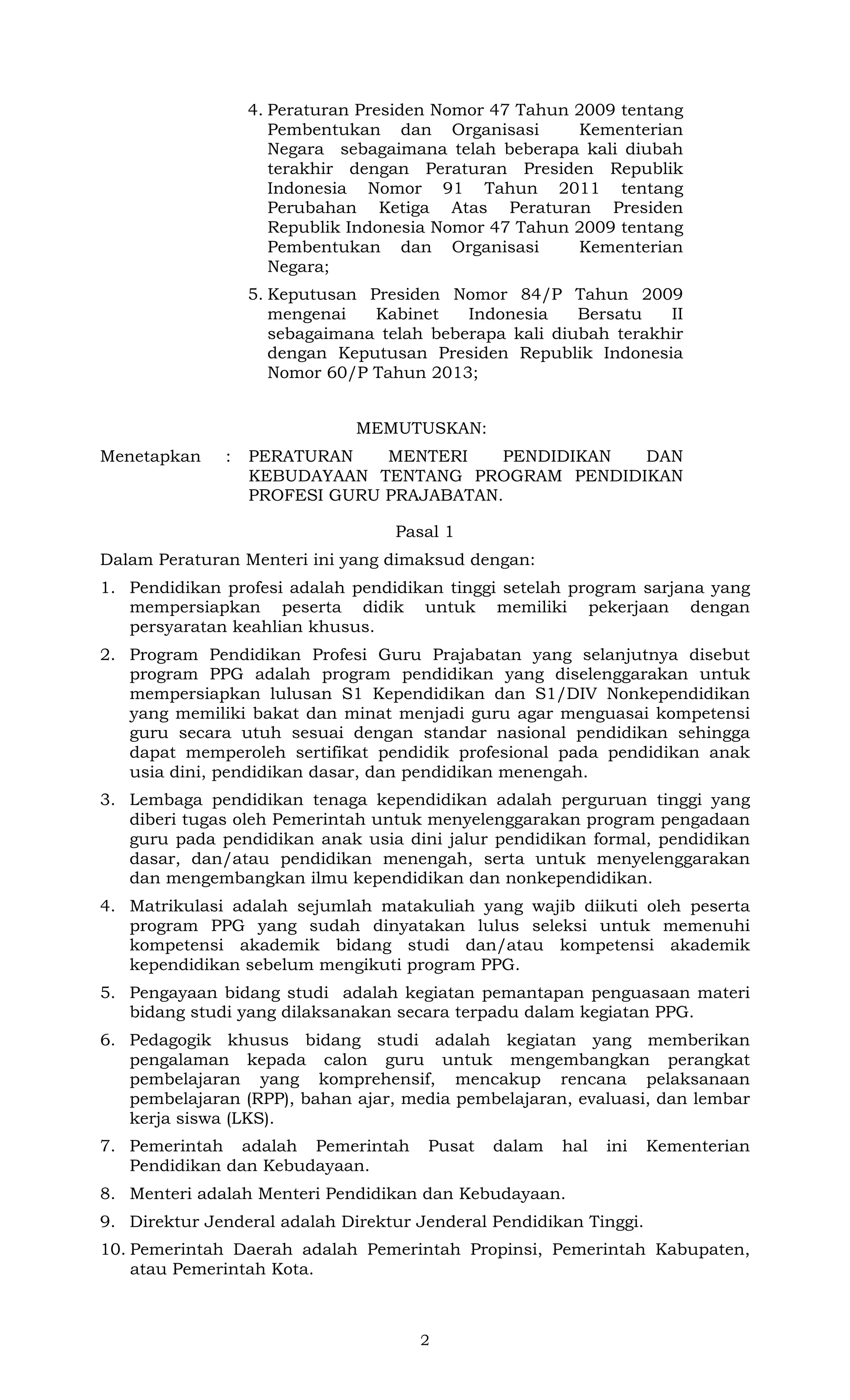 permen tahun 2013 nomor 87 Tentang Program Pendidikan Profesi Guru | PDF