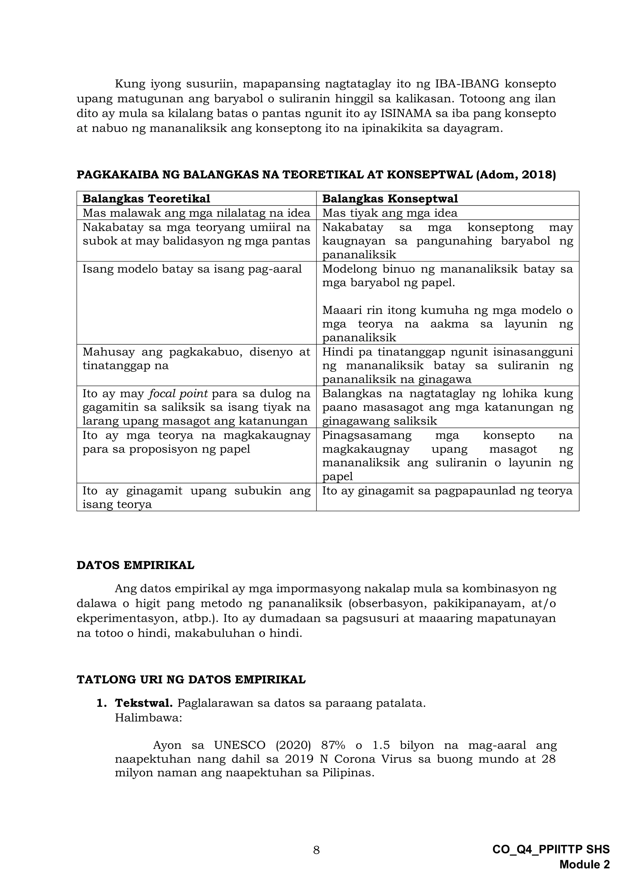 Pagbibigay Kahulugan sa mga Konseptong Kaugnay ng Pananaliksik | PDF