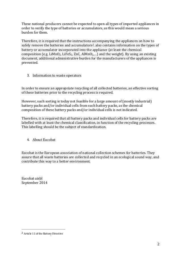 Eucobat Position Paper - Information Requirements