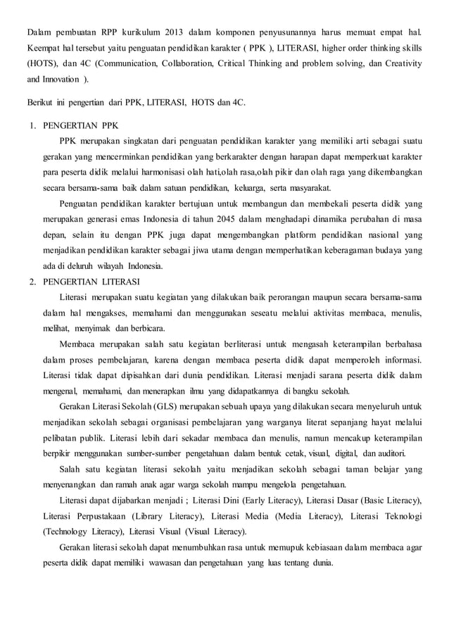 Ppk, literasi, 4 c, hots | PDF