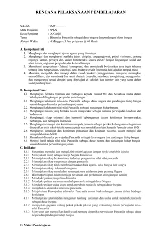 RPP PPKN SMP Kelas IX | PDF