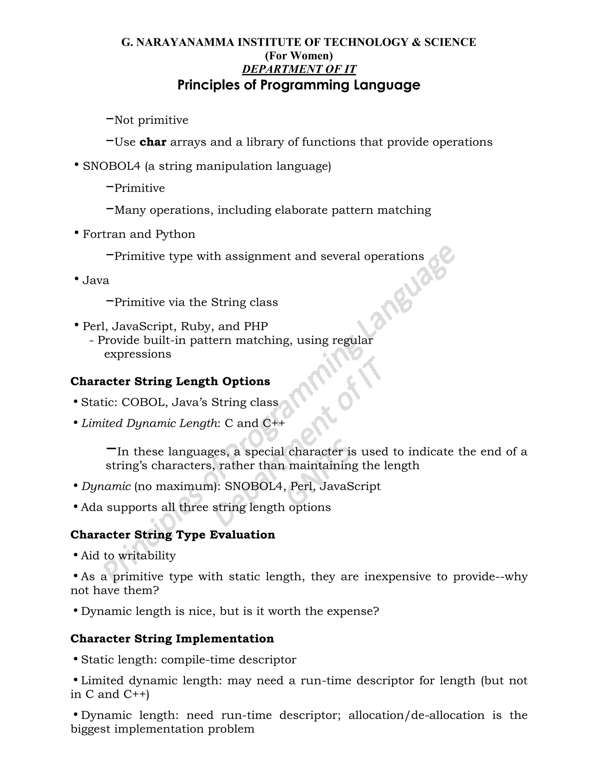 Principles Of Programming Languages Detail Notes Pdf Programming Languages Computing