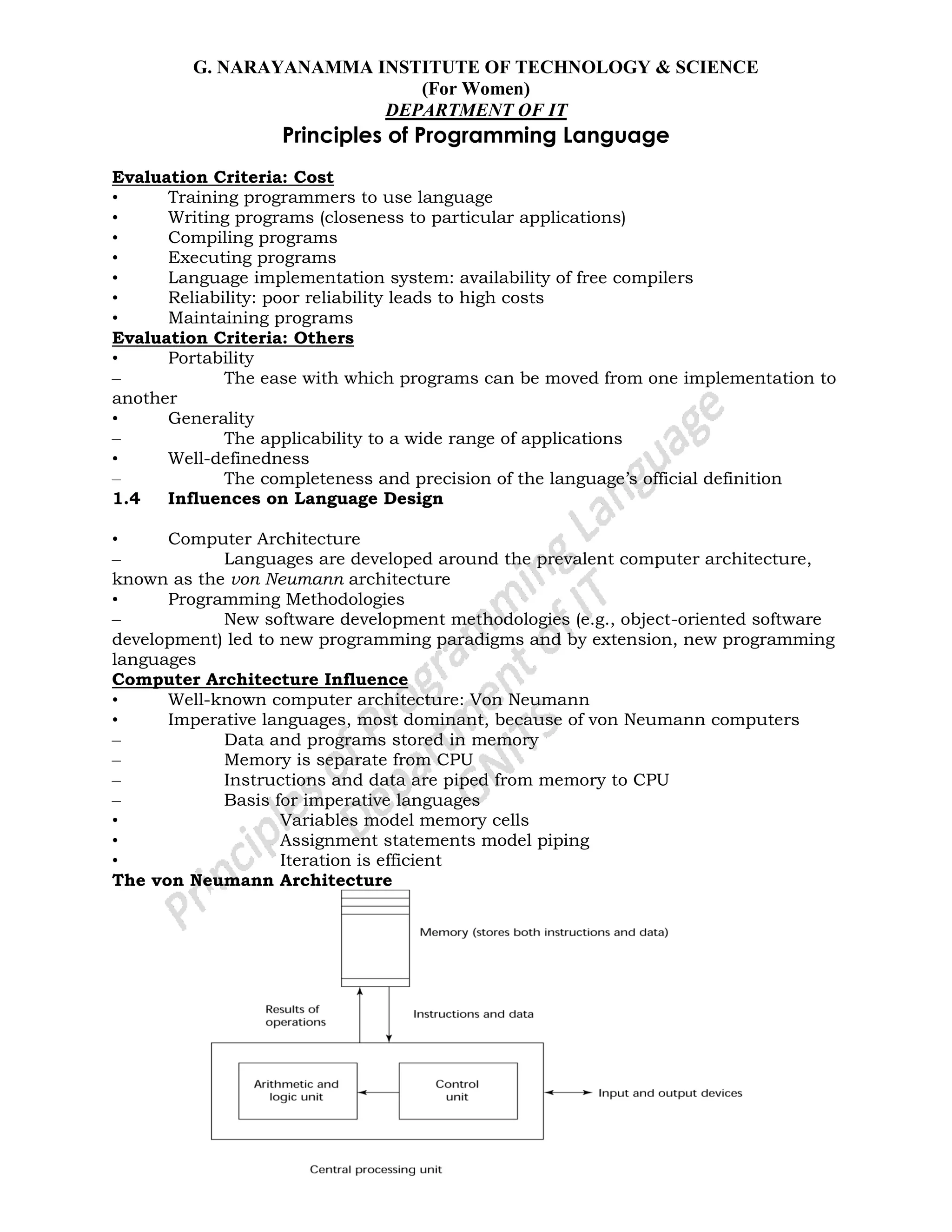Principles Of Programming Languages Detail Notes Pdf Programming Languages Computing