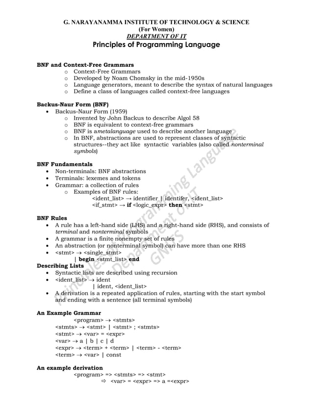 Principles Of Programming Languages Detail Notes Pdf Programming Languages Computing