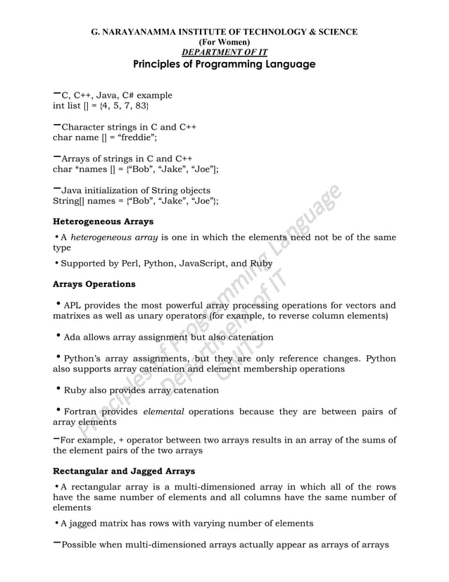 Principles Of Programming Languages Detail Notes Pdf Programming