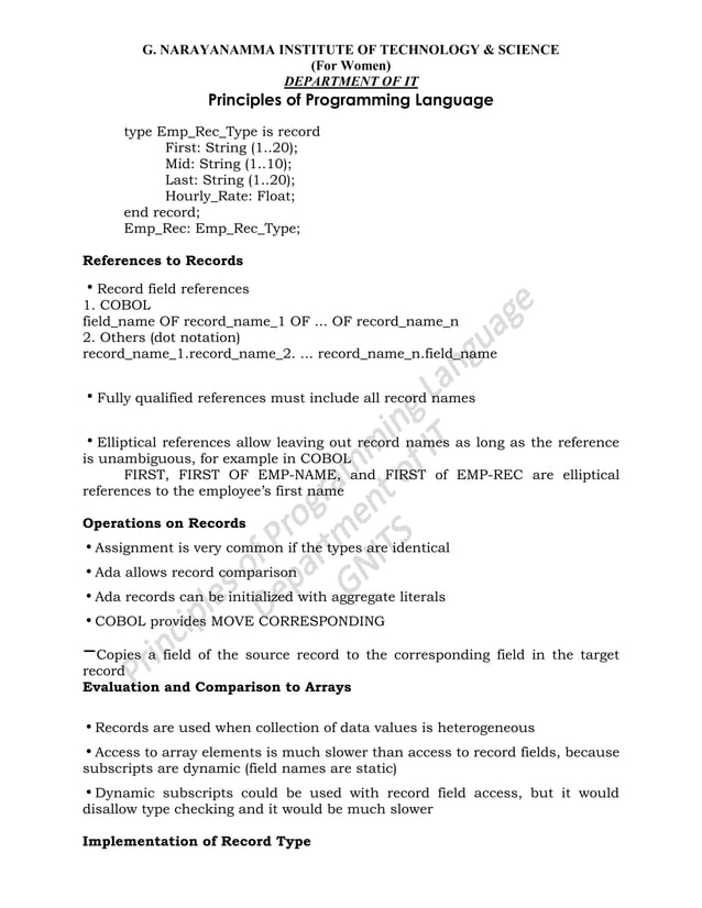 Principles Of Programming Languages Detail Notes Pdf Programming Languages Computing