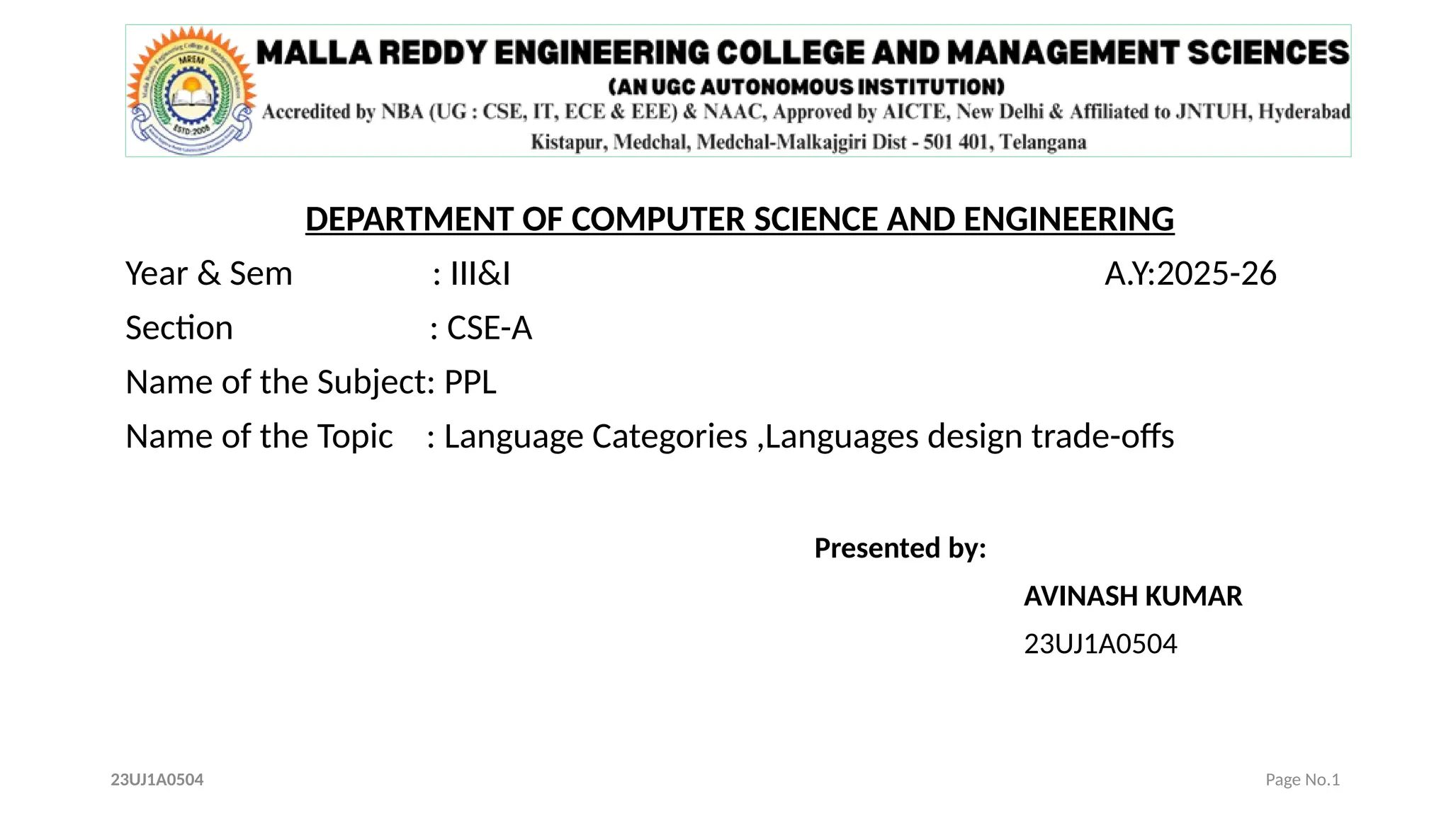 PPL-23UJ1A0504.pptx language categories, language design | PPTX