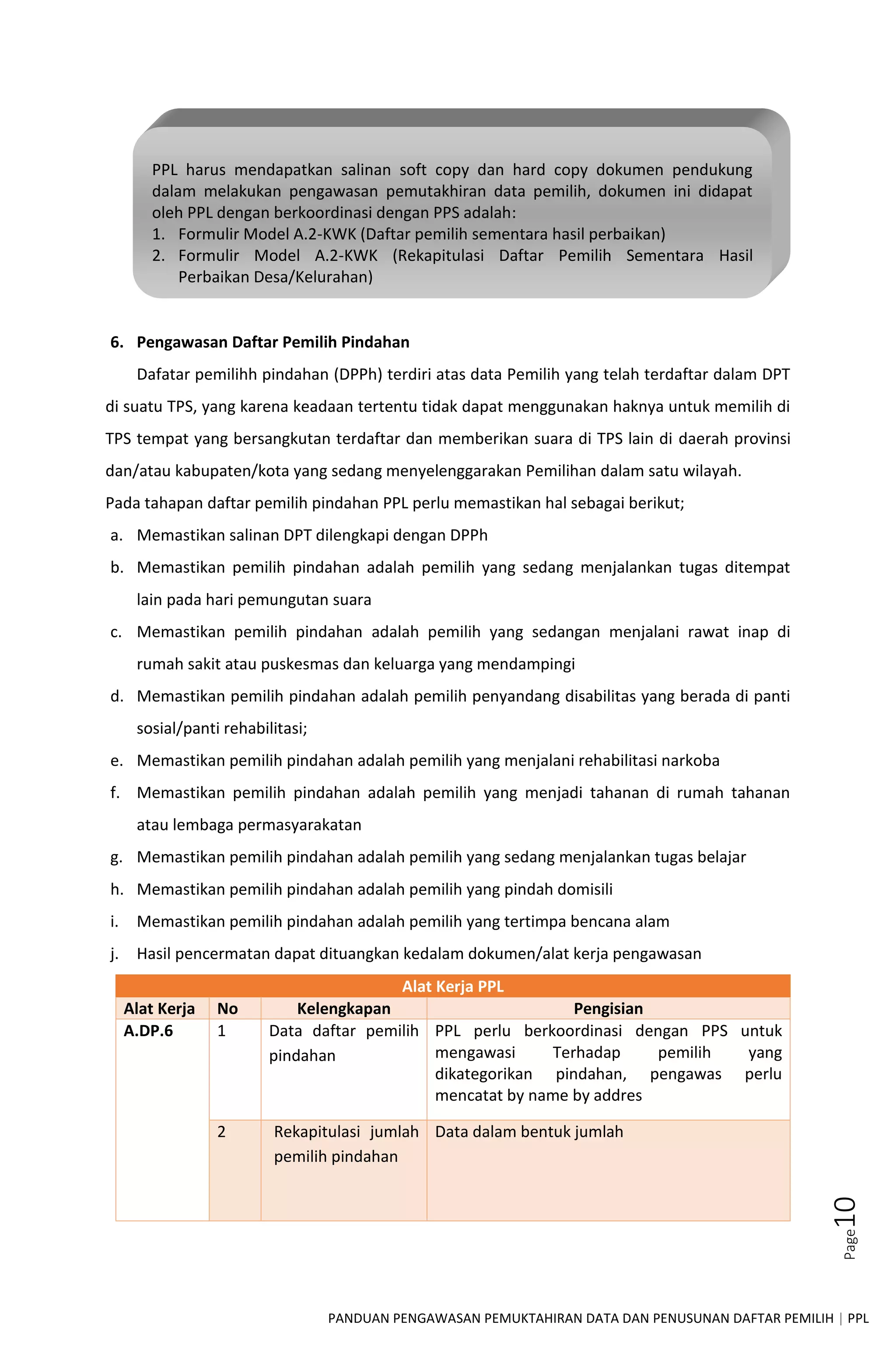Ppl panduan pengawasan pemutakhiran data dan penyusunan daftar pemilih | PDF