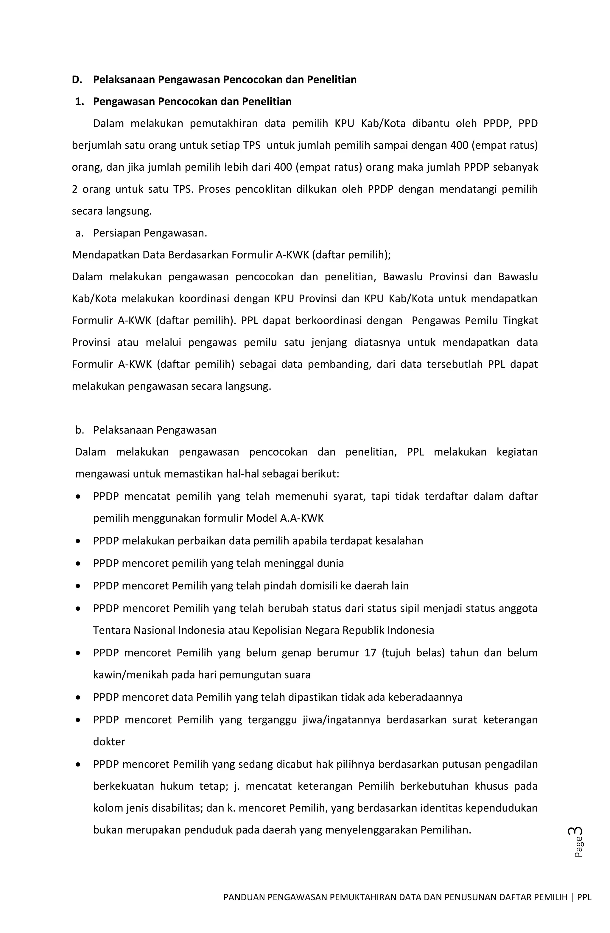 Ppl panduan pengawasan pemutakhiran data dan penyusunan daftar pemilih | PDF