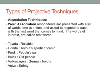 Exploratory and descriptive research : Projective techniques | PPT