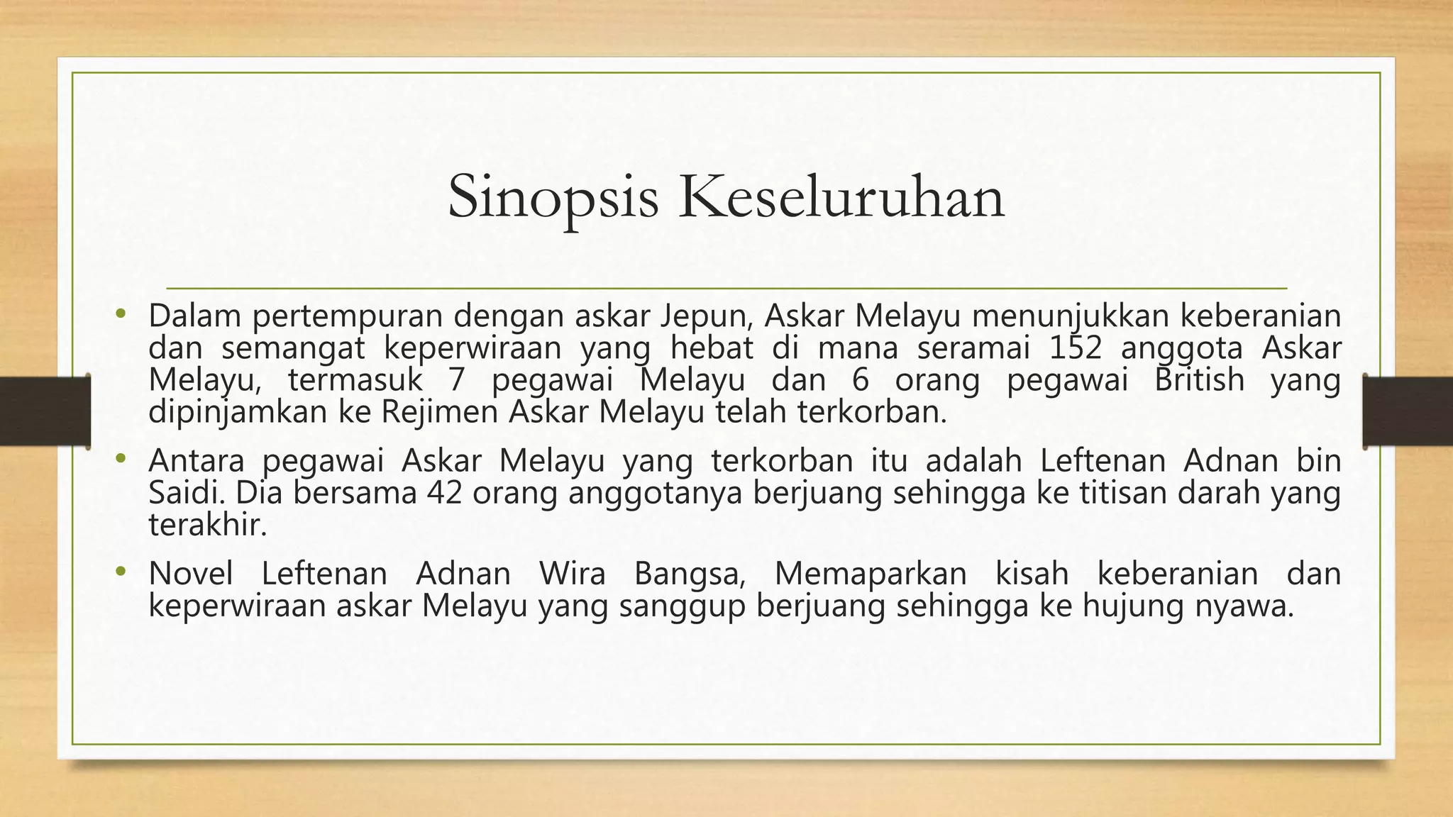 Pengajaran Novel Leftenan Adnan Wira Bangsa | PPTX