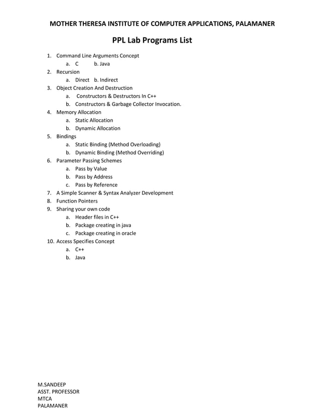 Ppl lab programs | DOCX | Programming Languages | Computing