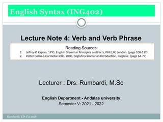 Lecture Note: Verb and Verb Phrase...... | PPT