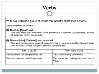 Lecture Note: Verb and Verb Phrase...... | PPT