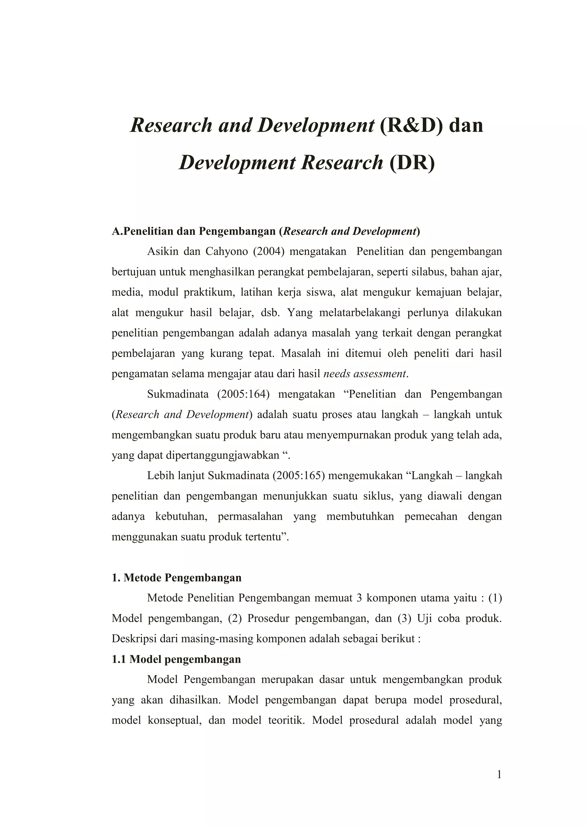 Perbedaan Research & Development (R&D) dan Development Research (DR) | DOCX