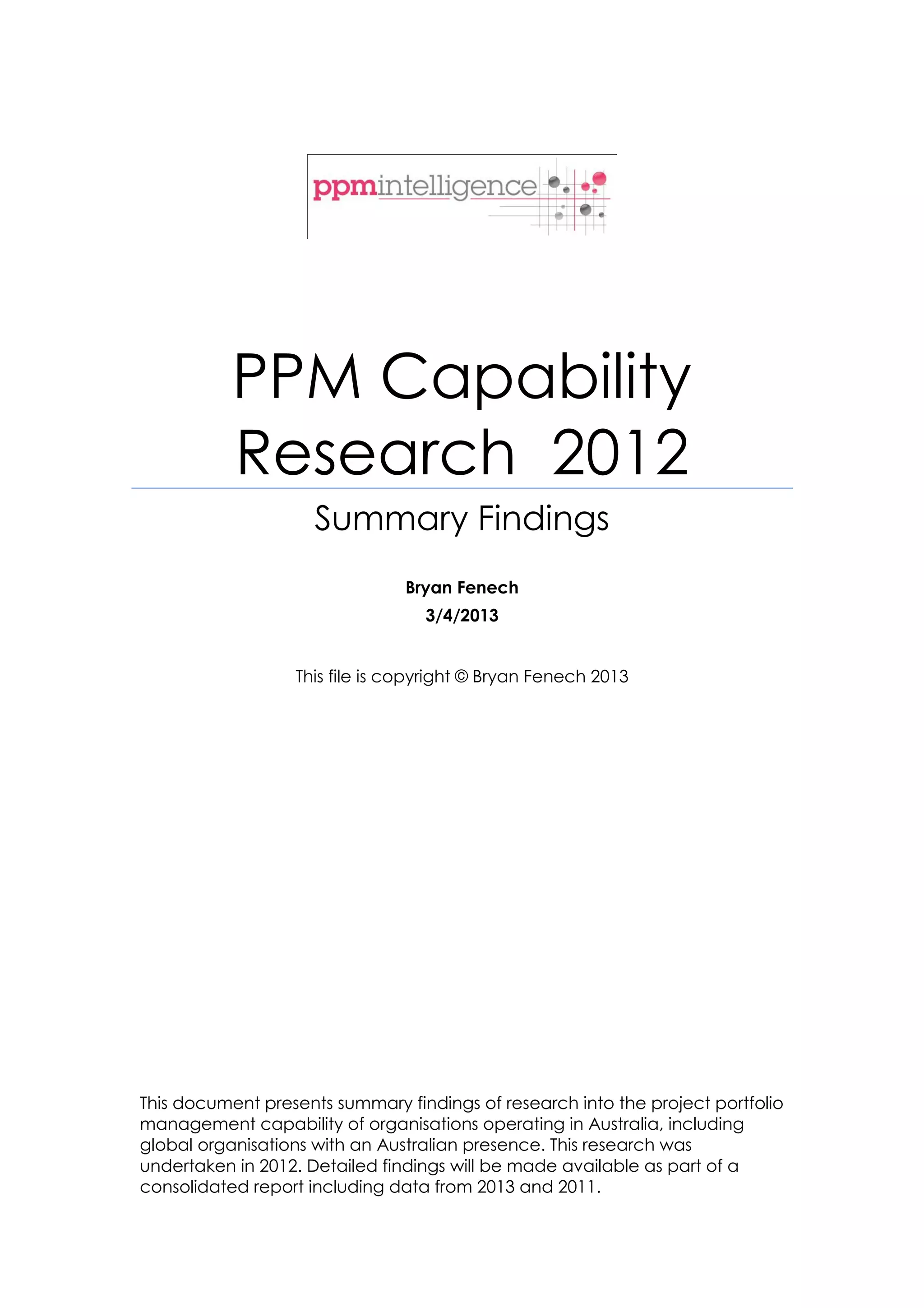 PPM Intelligence Capability Survey 2012 - Summary Findings | PDF ...
