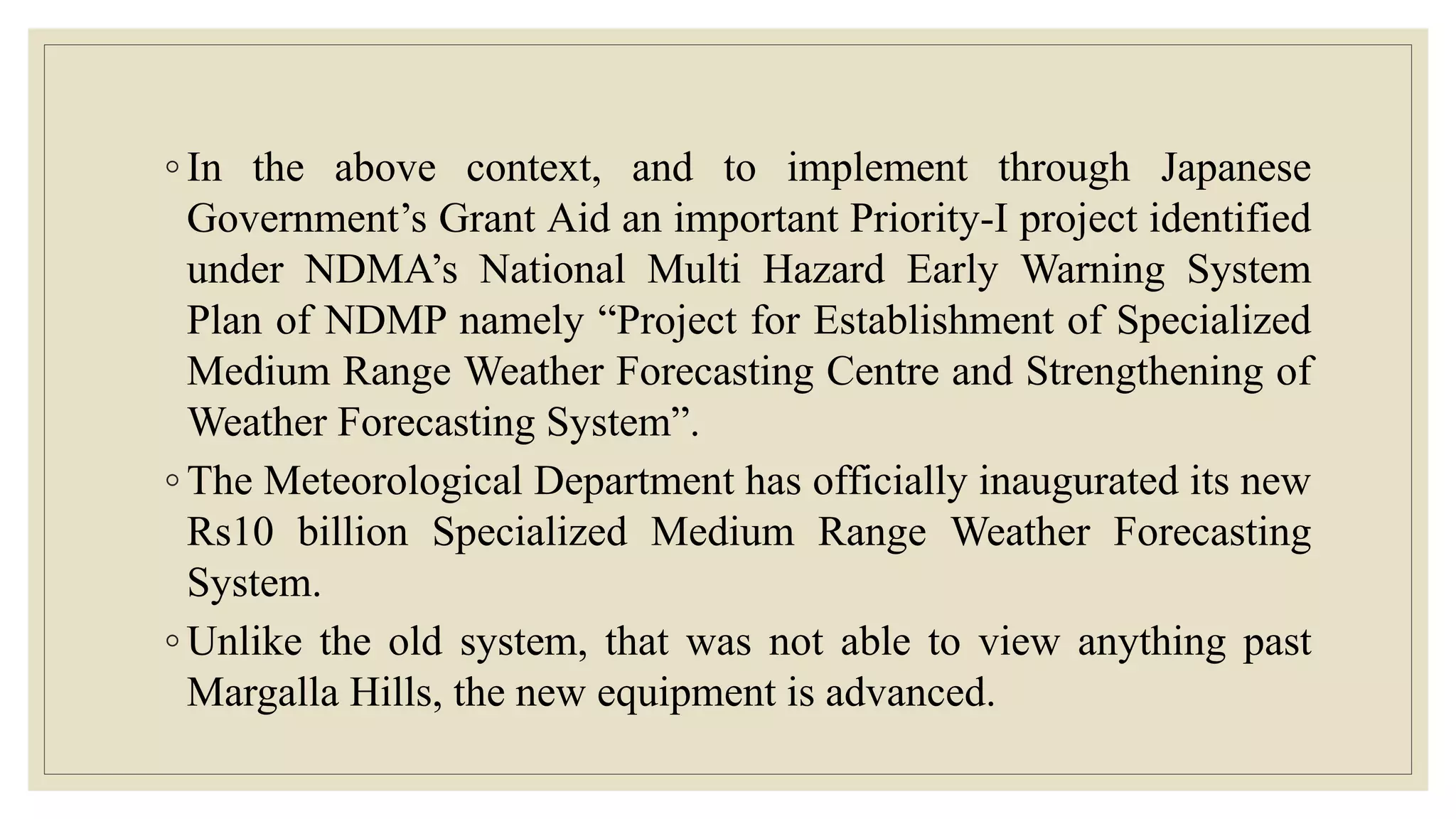 Establishment of Specialized Medium Range Weather Forecasting Center ...