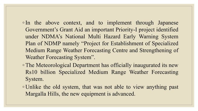 Establishment of Specialized Medium Range Weather Forecasting Center and Strengthening of ...