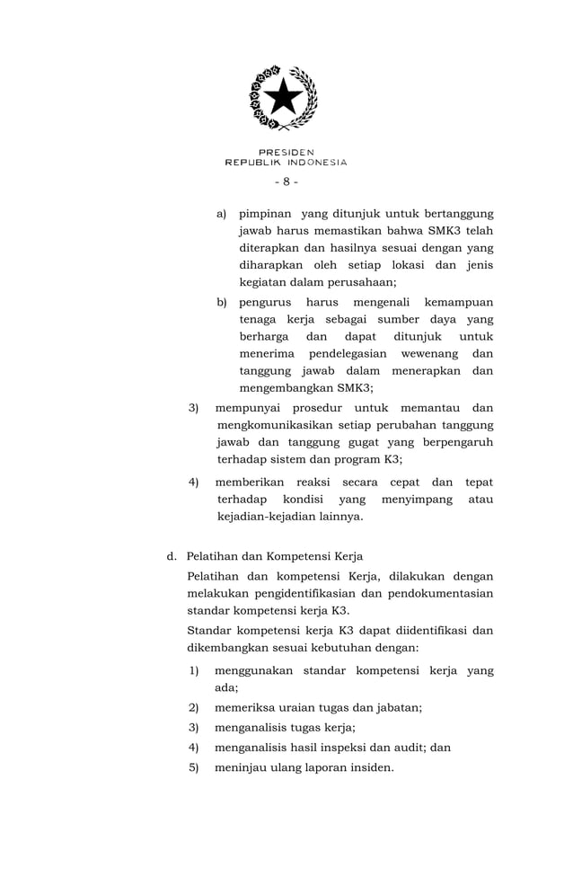PP no. 50 tahun 2012 Tentang Penerapan SMK3 | PDF