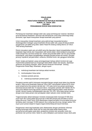 PP no. 19 th 2003 ttg pengamanan rokok bagi kesehatan | PDF