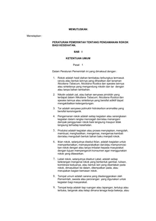 PP no. 19 th 2003 ttg pengamanan rokok bagi kesehatan | PDF