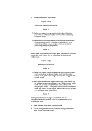 PP no. 19 th 2003 ttg pengamanan rokok bagi kesehatan | PDF