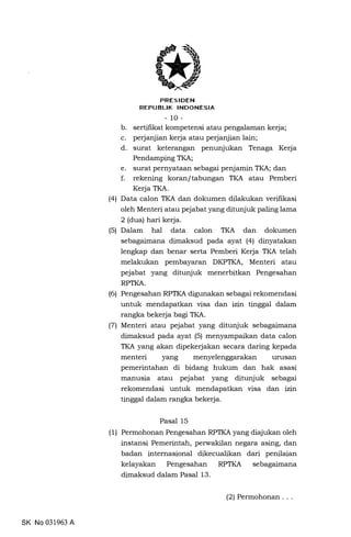 PP No. 34 Tahun 2021 Tentang Penggunaan Tenaga Kerja Asing | PDF