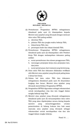 PP No. 34 Tahun 2021 Tentang Penggunaan Tenaga Kerja Asing | PDF