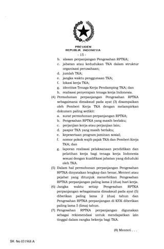 PP No. 34 Tahun 2021 Tentang Penggunaan Tenaga Kerja Asing | PDF