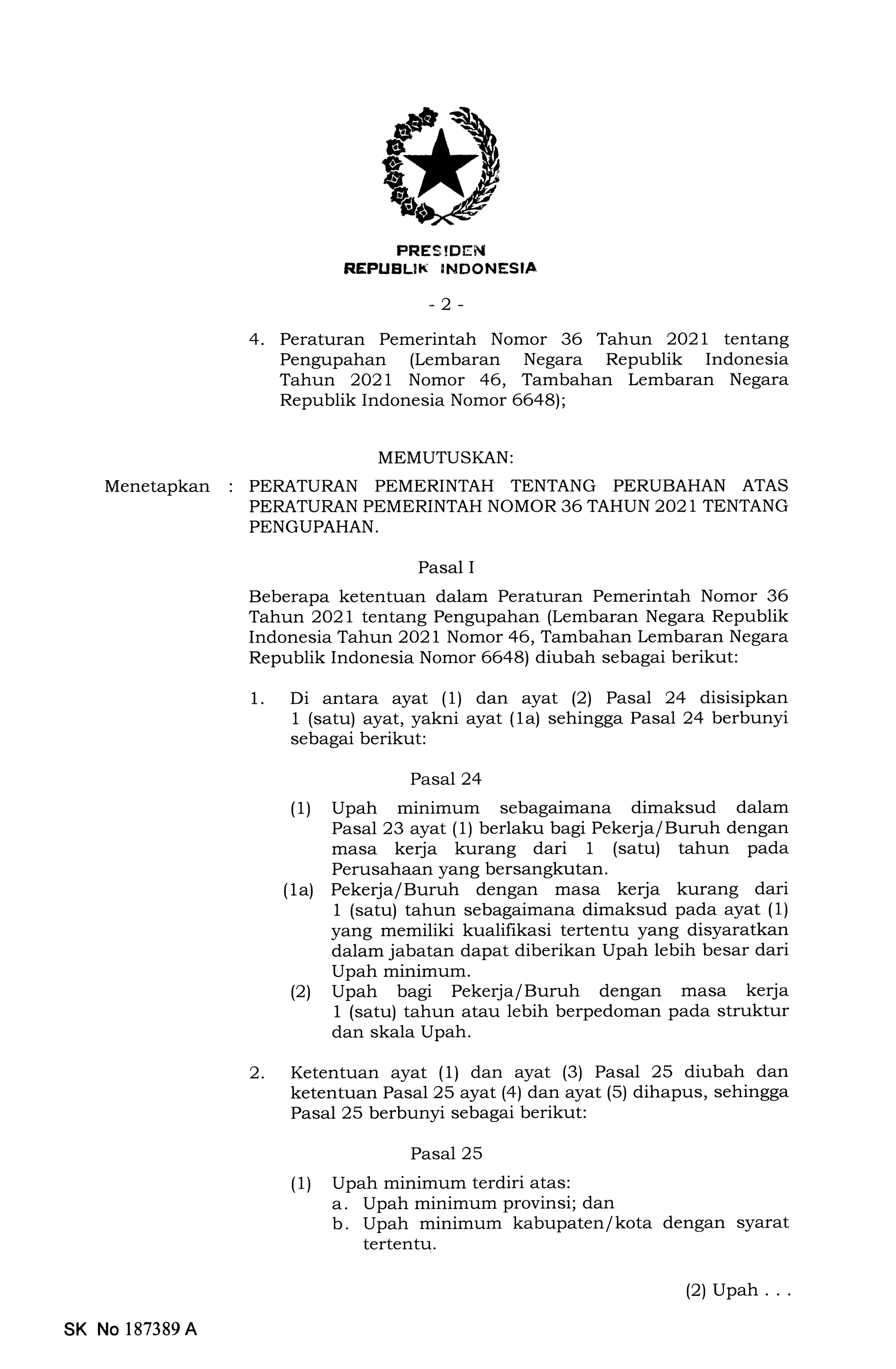 PP No. 51 Tahun 2023 Perubahan atas PP No. 36 Tahun 2021 Pengupahan | PDF